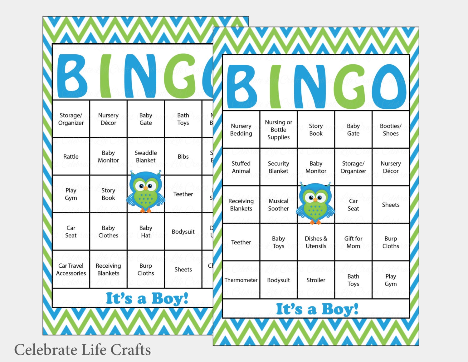Owl Baby Shower Bingo Board