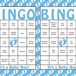 60 Baby Feet Baby Shower Bingo Cards - 60 Prefilled Bingo Cards - Boy ...