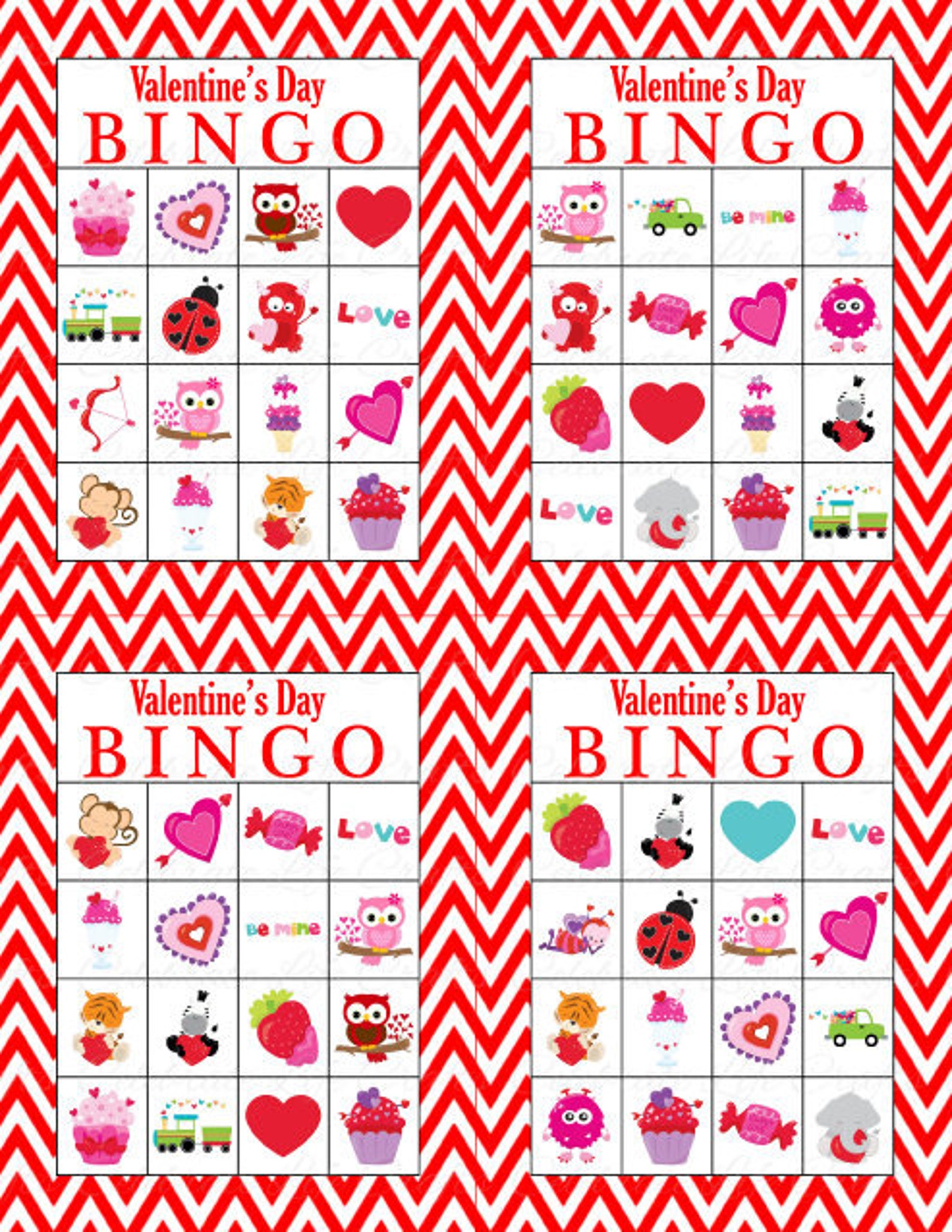 San Valentín Bingo juego - 60 San Valentín para imprimir tarjetas de ...