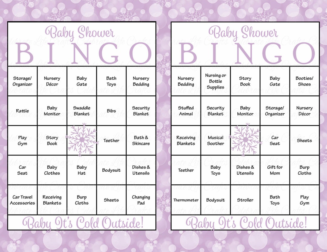 60 Winter Baby Shower Bingo Cards Girl Baby Shower Games Printable ...