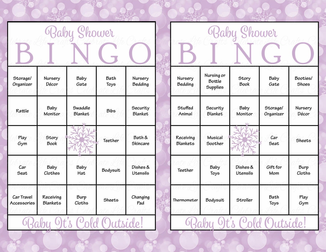 60 Winter Baby Shower Bingo Cards Girl Baby Shower Games - Etsy