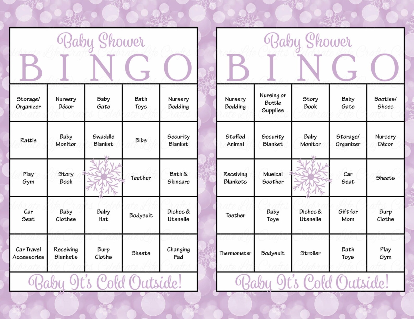 60 Winter Baby Shower Bingo Cards Girl Baby Shower Games - Etsy