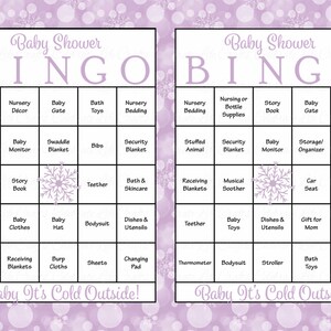 60 Winter Baby Shower Bingo Cards Girl Baby Shower Games Printable ...