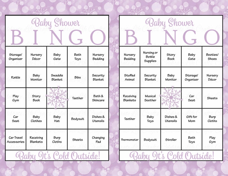 60 Winter Baby Shower Bingo Cards Girl Baby Shower Games - Etsy