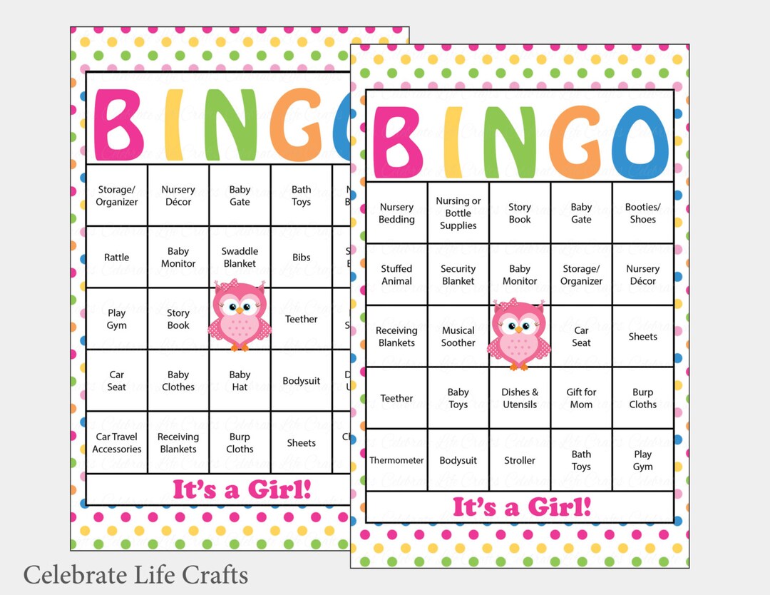 100 Owl Baby Shower Bingo Cards - Prefilled Bingo Cards - Girl Baby ...