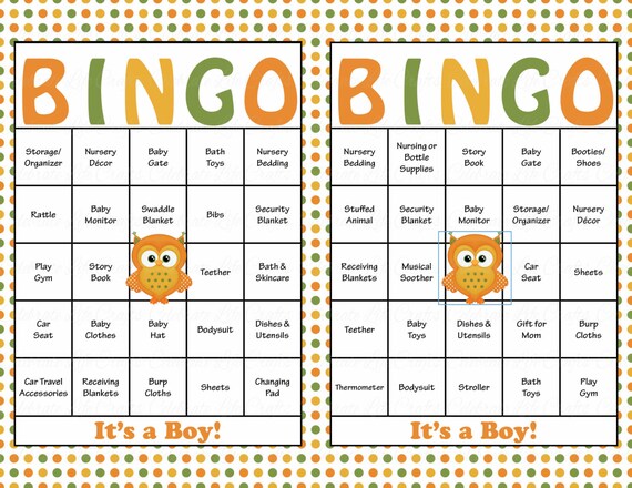 30 Fall Owl Baby Shower Bingo Cards - Prefilled Bingo Cards - Boy Baby ...