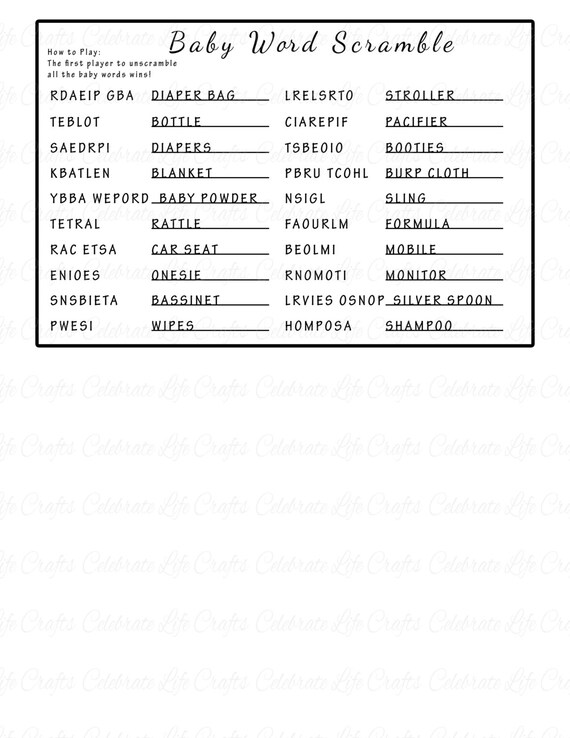 Free Baby Shower Games Word Scramble