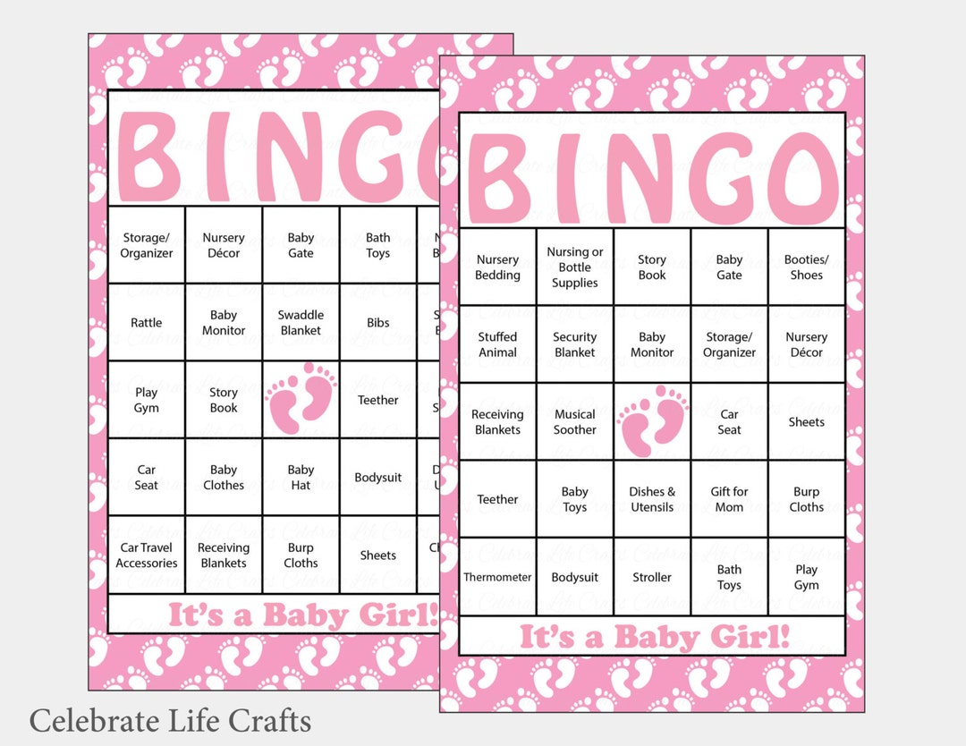 60 Baby Feet Baby Shower Bingo Cards - 60 Prefilled Bingo Cards - Girl ...