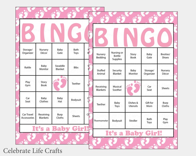 60 Baby Feet Baby Shower Bingo Cards - 60 Prefilled Bingo Cards - Girl ...