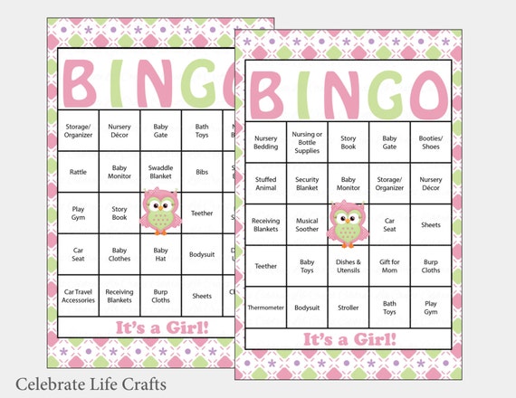 60 Owl Baby Shower Bingo Cards - 60 Prefilled Bingo Cards - Girl Baby ...