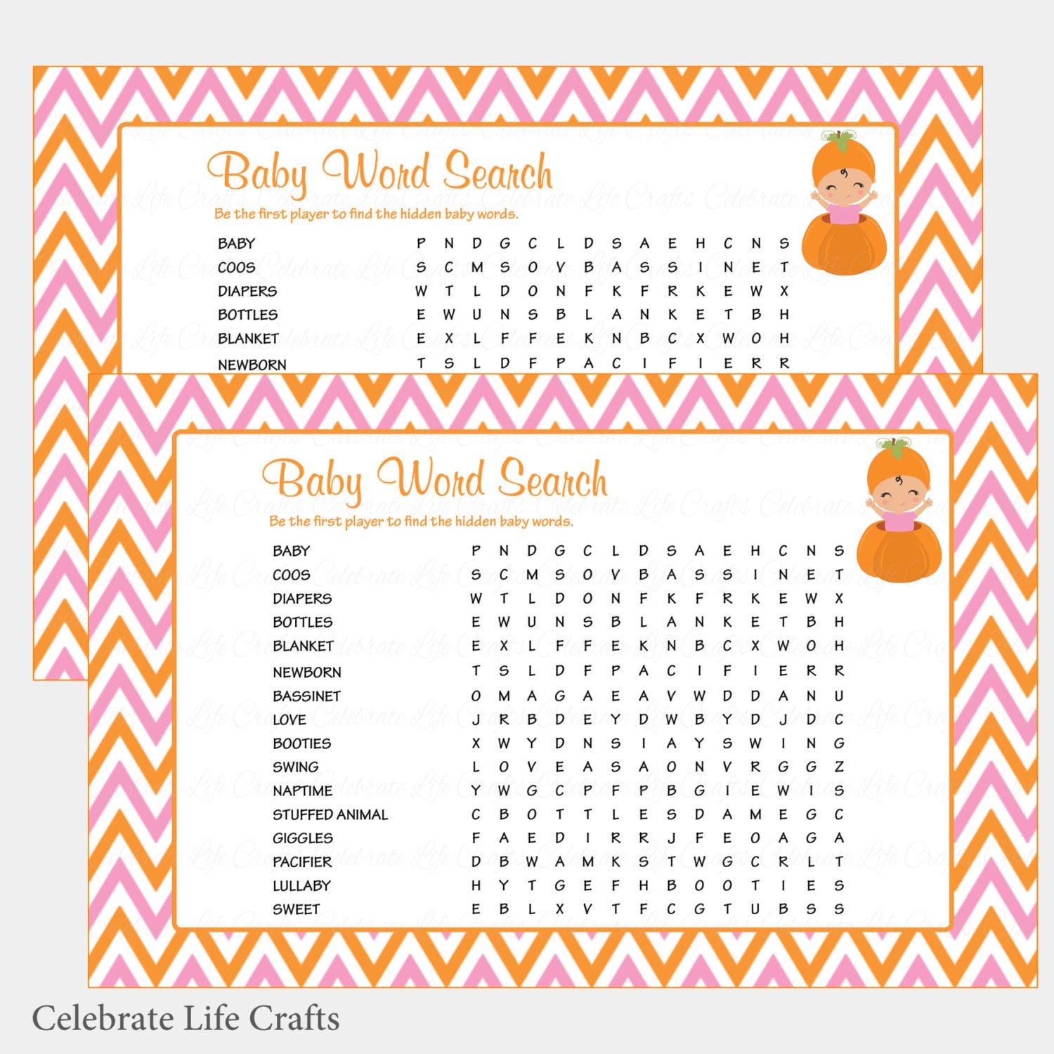 Baby Word Search Baby Shower Game with Answer Key Printable | Etsy