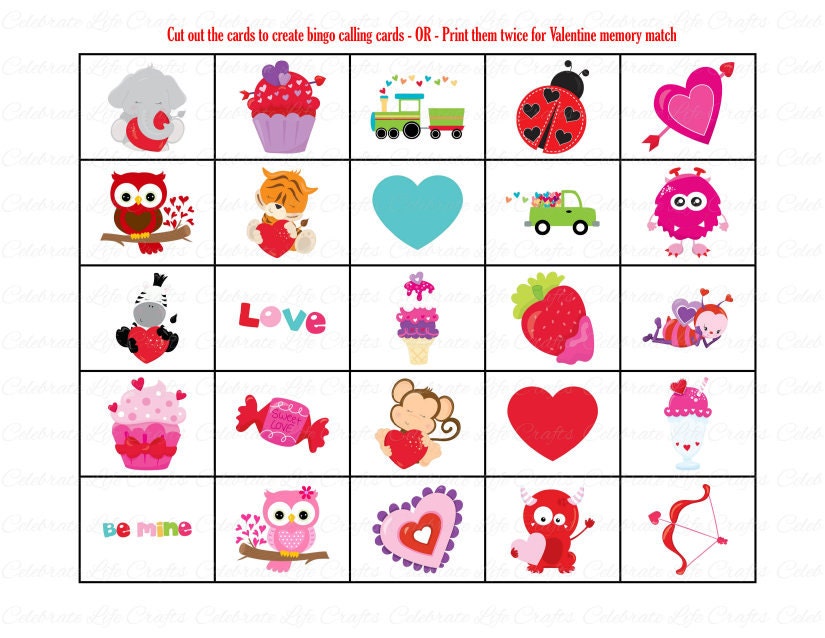 San Valentín Bingo juego - 60 San Valentín para imprimir tarjetas de ...