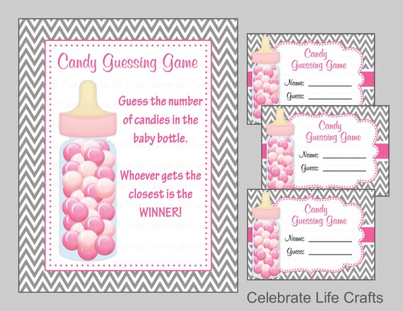 Baby Shower Candy Bottle Or Candy Jar Guessing Game Printable Sign And 