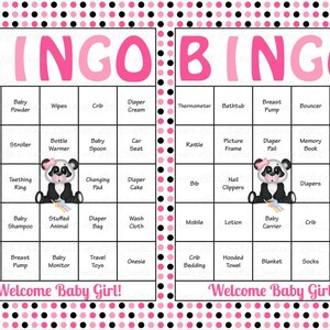 100 Pink Panda Baby Shower Bingo Cards - Printable Baby Shower Games ...