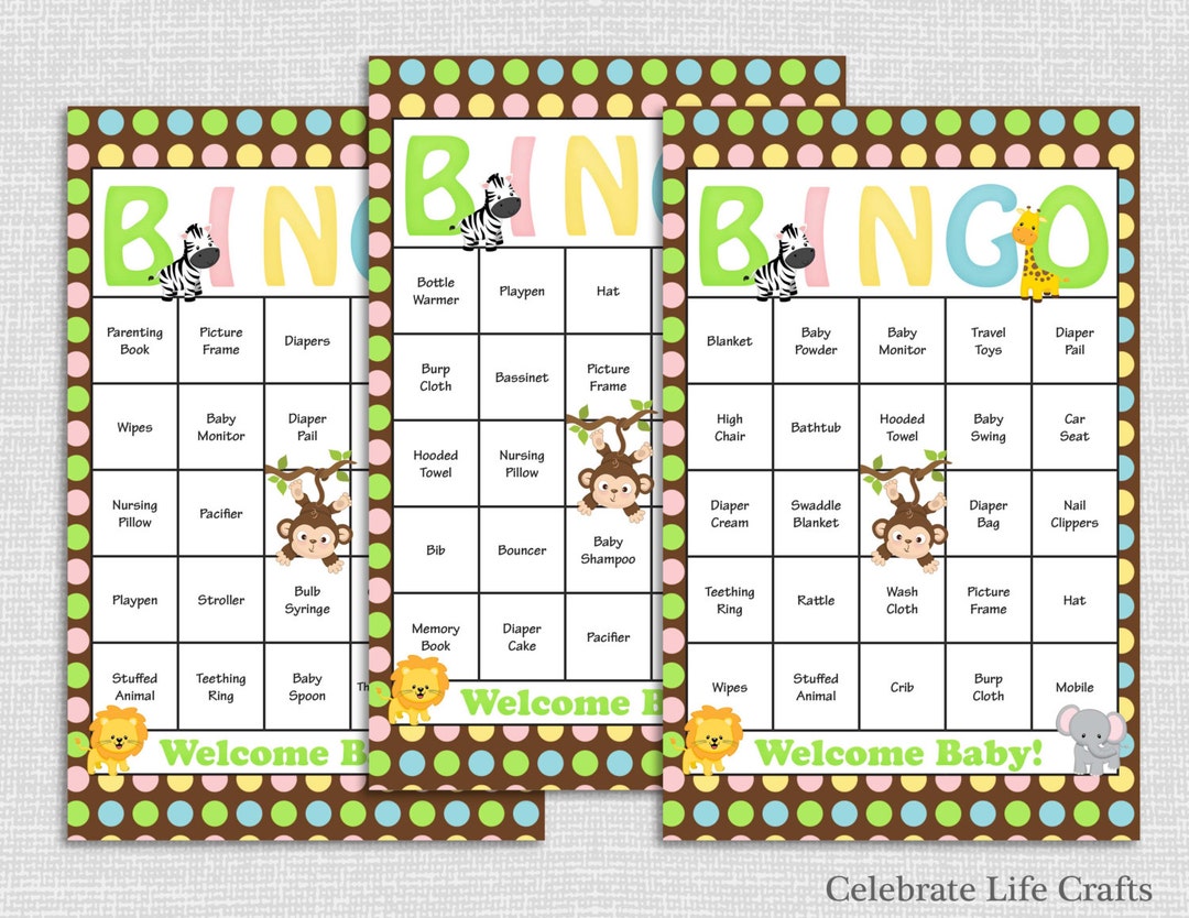 30 Safari Baby Shower Bingo Cards Printable Party Instant Download ...