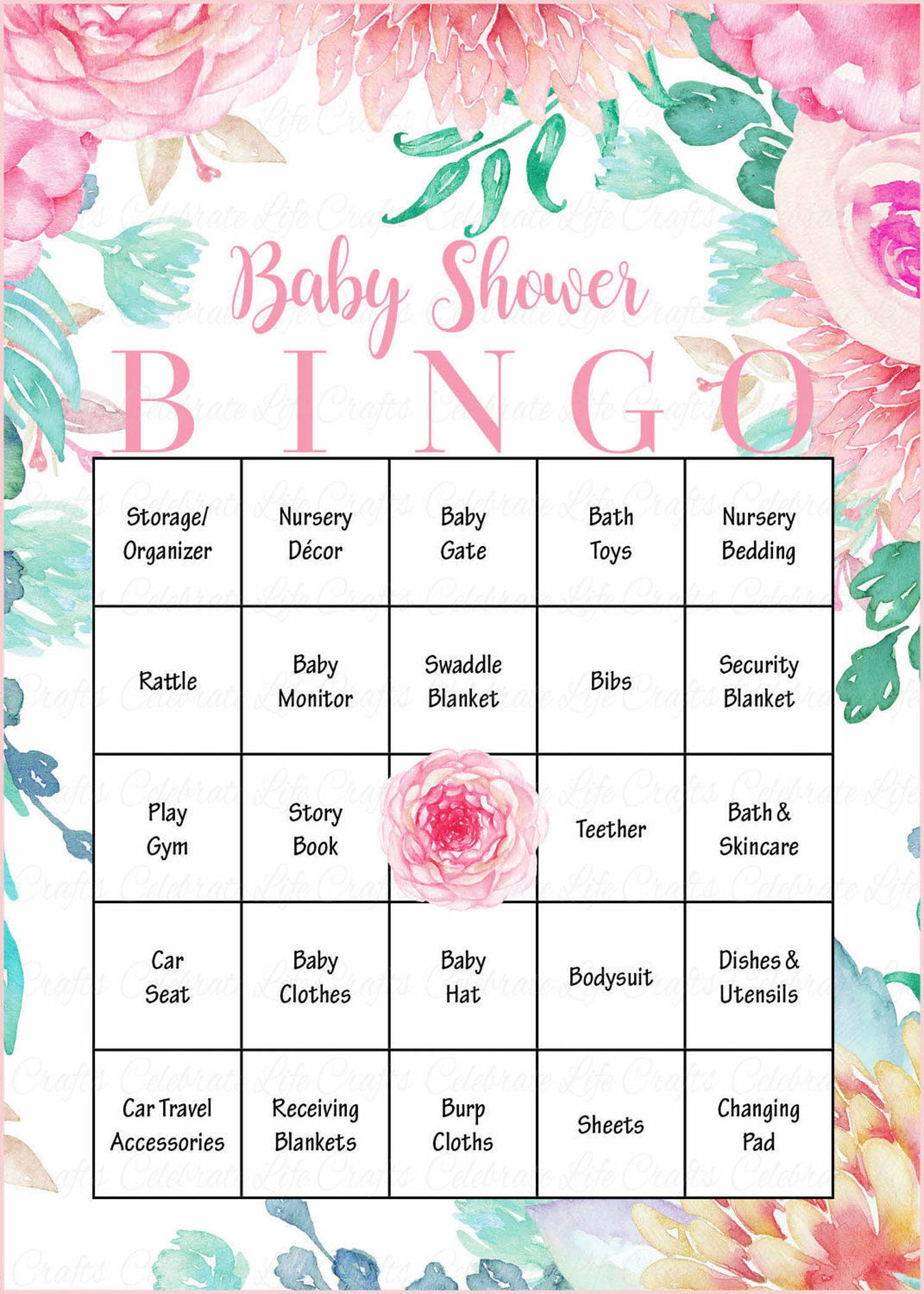 30 Baby Bingo Cards Pink Floral Baby Shower Bingo Game - Etsy