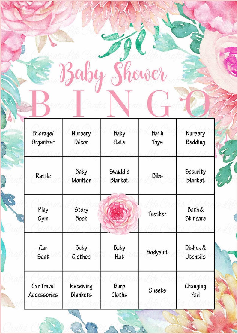 60 Baby Bingo Cards Pink Floral Baby Shower Bingo Game | Etsy