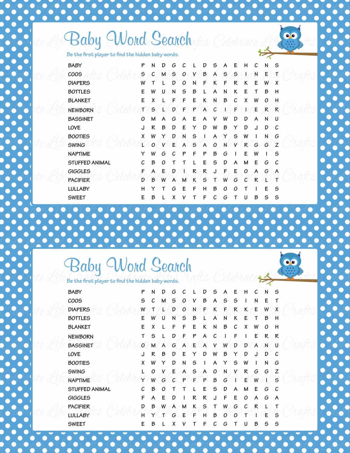 Baby Word Search Baby Shower Game With Answer Key Printable Baby Games ...