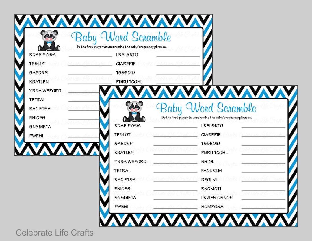 Baby Shower Word Scramble Game - Printable Baby Shower Games - Baby Boy ...