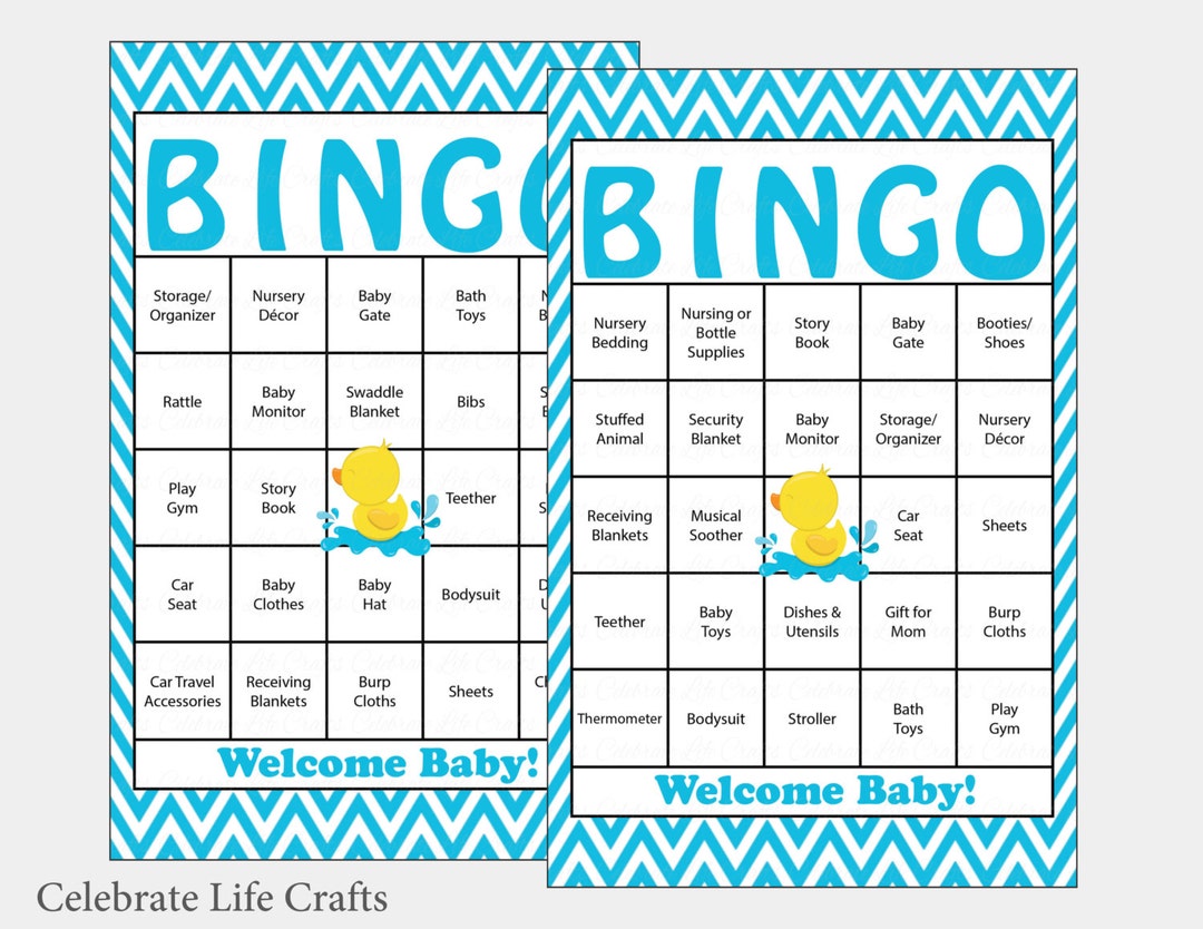60 Rubber Duck Baby Shower Bingo Cards - 60 Prefilled Bingo Cards - Boy ...