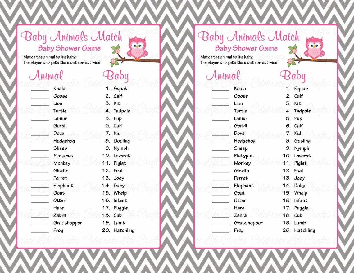 Baby Animals Match Game Printable Baby Shower Game Baby - Etsy
