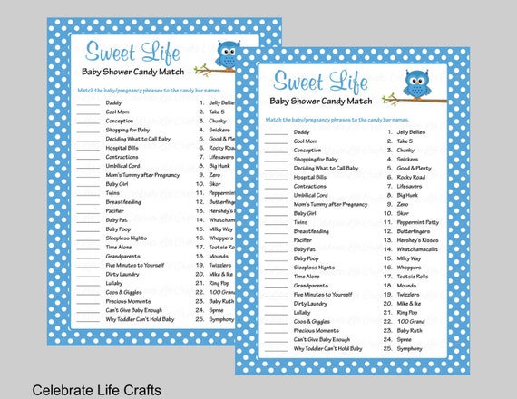 Sweet Life Baby Shower Game With Answer Key Printable Candy Bar Match Sweet Life Baby Shower Game With Answer Key Printable Candy Bar Match