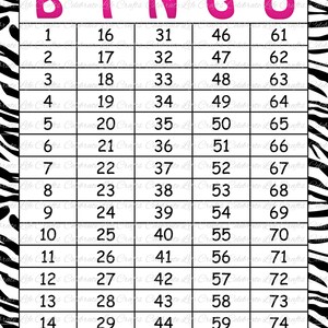 30 Hot Pink Zebra Mustache Birthday Printable Bingo Cards Instant ...
