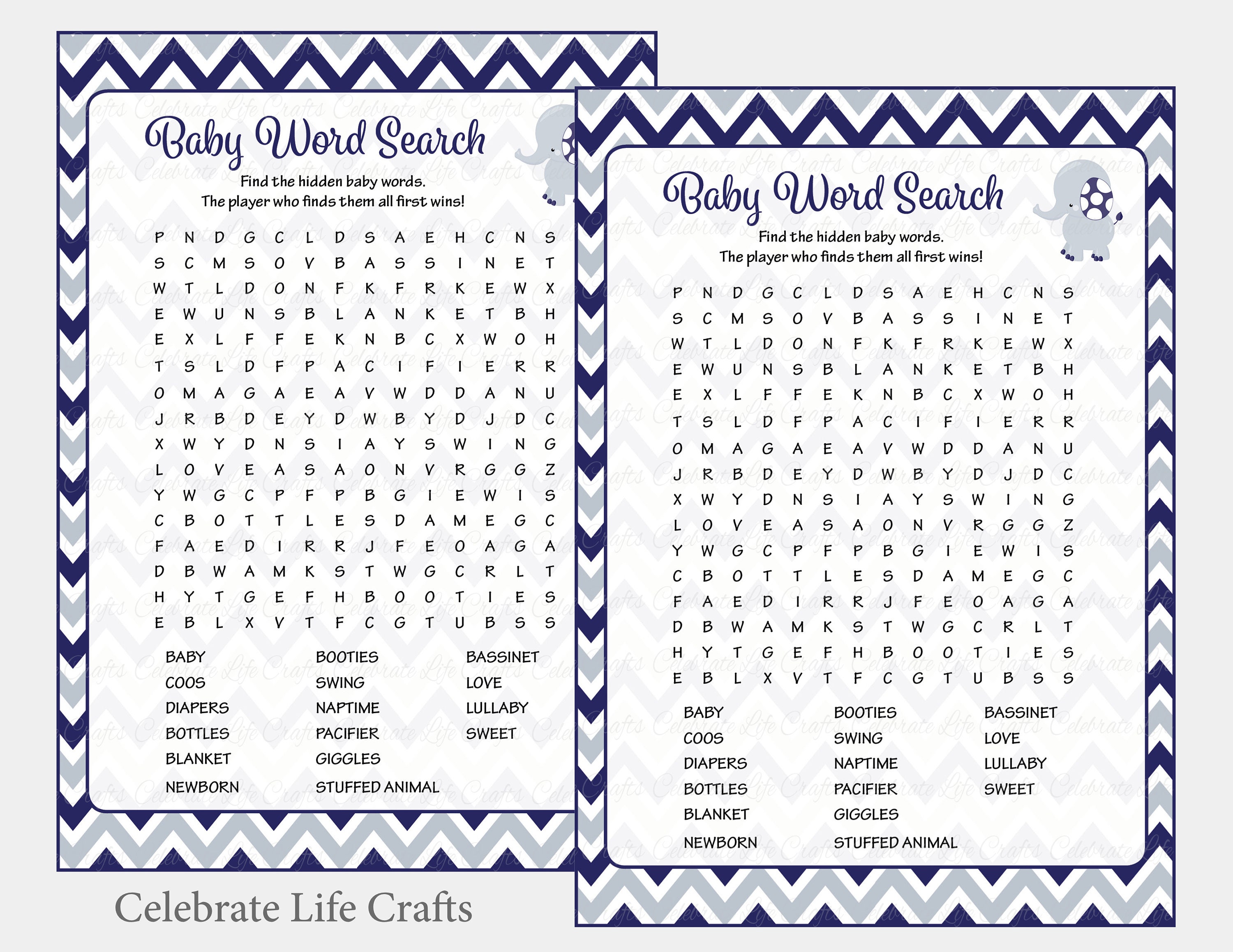 Baby Shower Word Search Game Printable Baby Shower Games Navy Blue ...