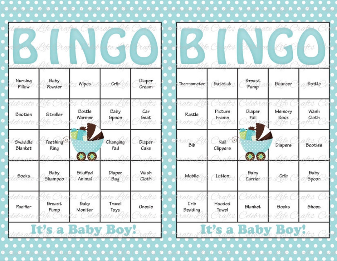 100 Baby Shower Bingo Cards - Baby Boy Gift Carriage - Printable Party ...