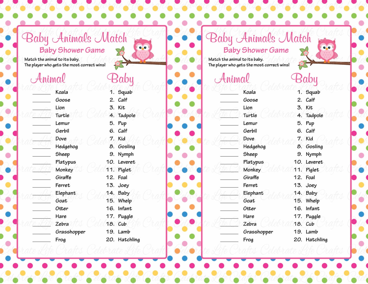 Baby animal matching game printable with answers - questsunny