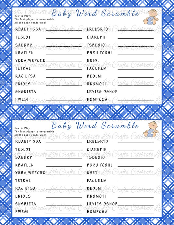 Baby Shower Word Scramble Game Printable Baby Shower Games Blue 