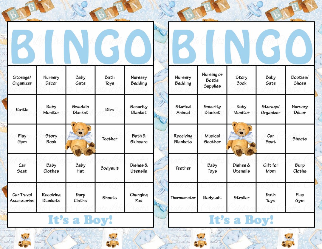 30 Teddy Bear Baby Shower Bingo Cards 30 Different Prefilled Bingo ...