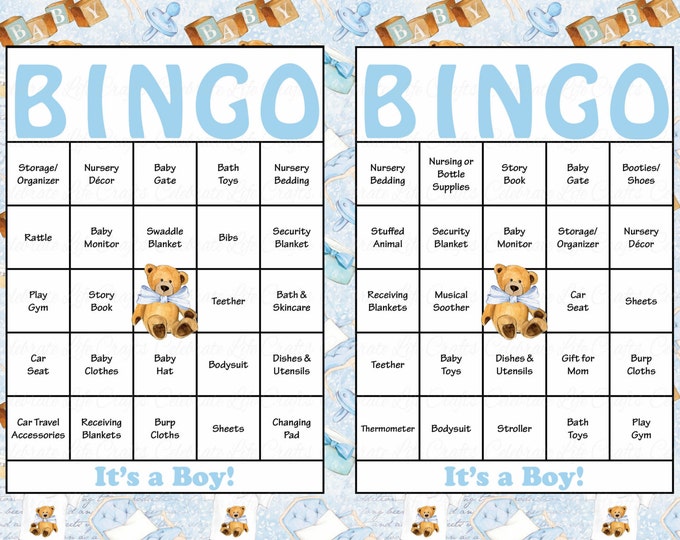 60 Teddy Bear Baby Shower Bingo Cards 60 Different Prefilled Bingo ...