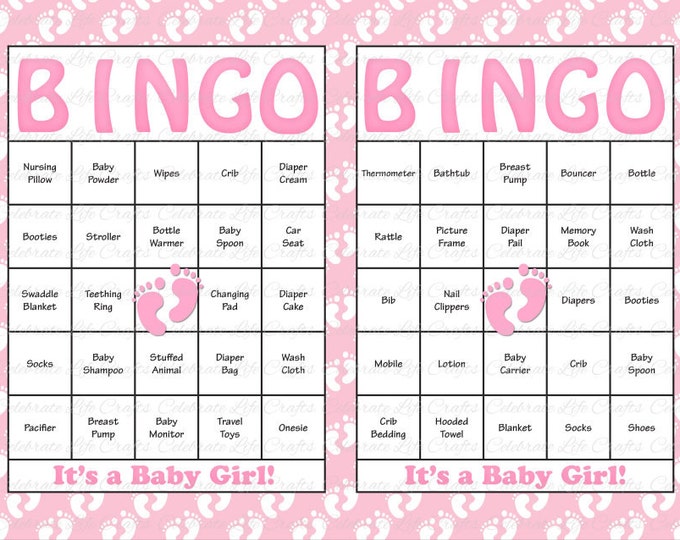 30 Baby Shower Bingo Cards Printable Party Baby Girl Instant Download ...