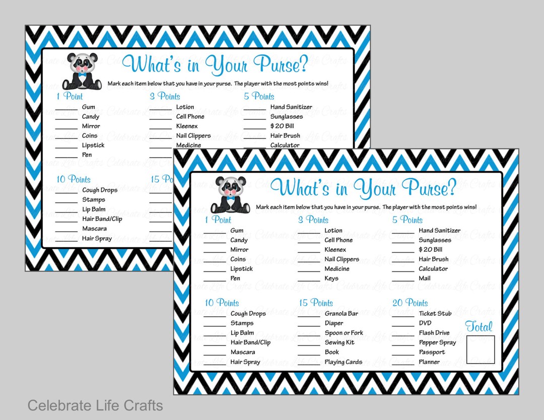 What's in Your Purse Game Baby Shower Game Printable Baby Shower Games ...