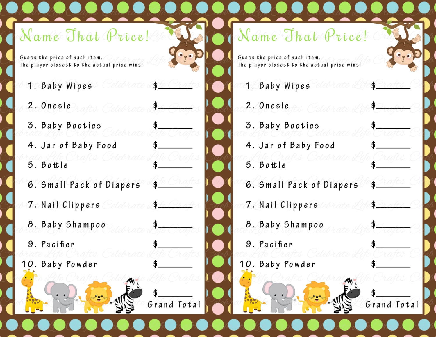 Baby Shower Name That Price Game Printable Baby Shower Games Jungle ...