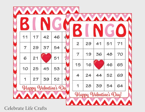 60 Valentines Bingo Cards - Printable Valentine Bingo Cards - Instant ...