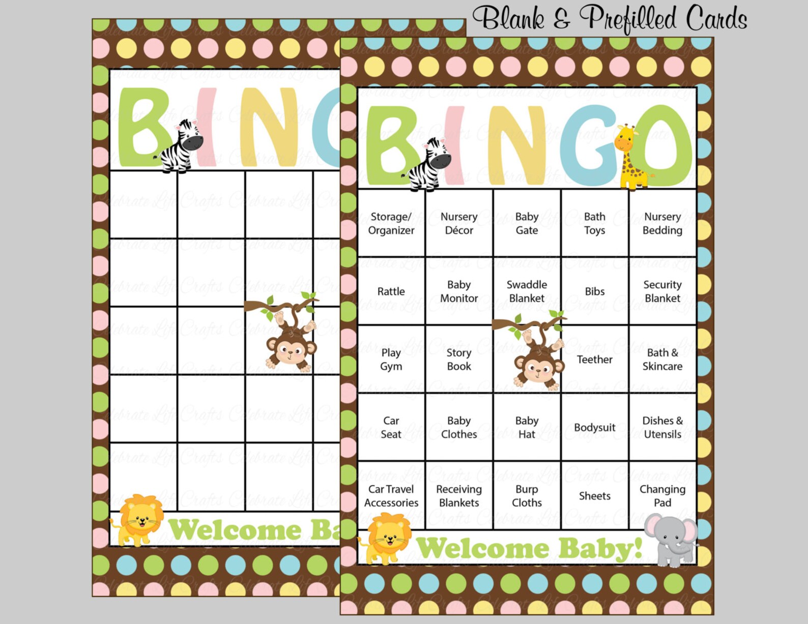 60 Safari Baby Shower Bingo Cards Prefilled Bingo Cards Boy Girl Baby ...
