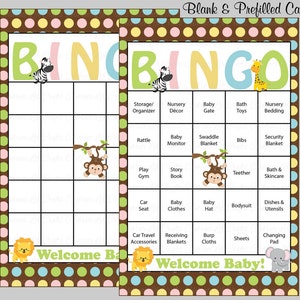 60 Safari Baby Shower Bingo Cards Prefilled Bingo Cards Boy Girl Baby ...