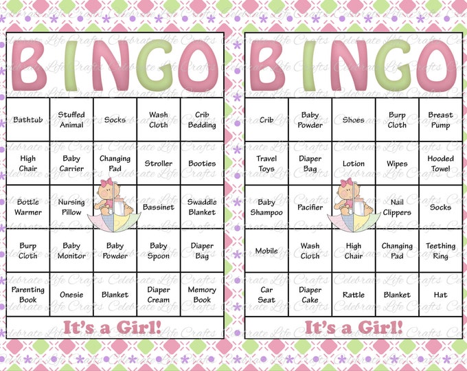 60 Baby Shower Bingo Cards - Printable Party Baby Girl - Instant ...