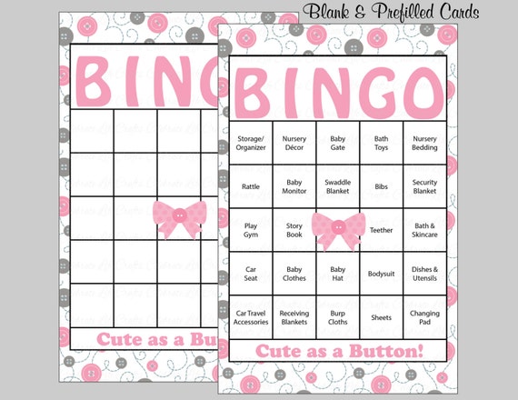 60 Cute as a Button Baby Shower Bingo Cards - 60 Prefilled Bingo Cards ...