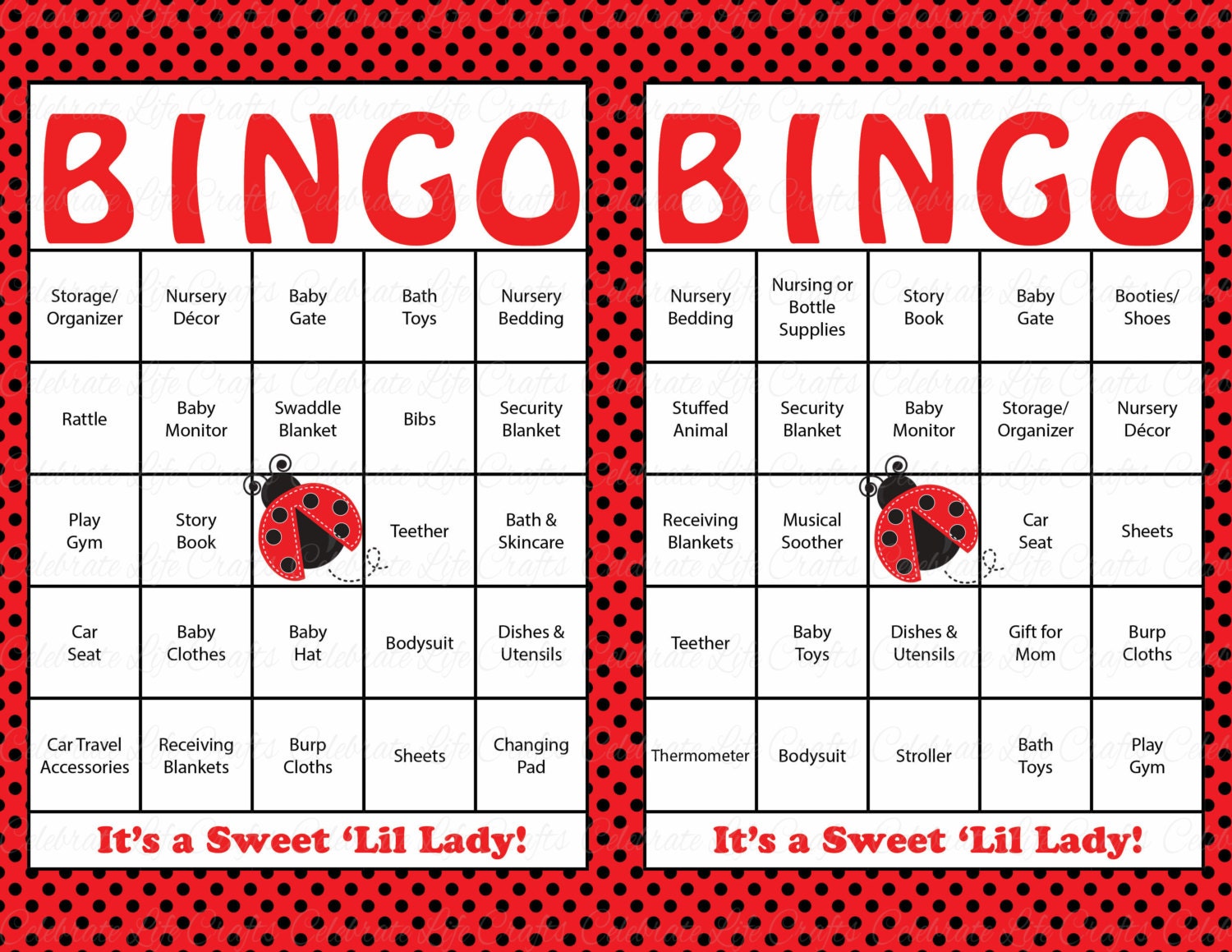 60 Ladybug Baby Shower Bingo Cards 60 Prefilled Bingo Cards | Etsy