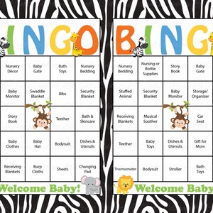 60 Safari Baby Shower Bingo Cards 60 Prefilled Bingo Cards Boy Girl ...