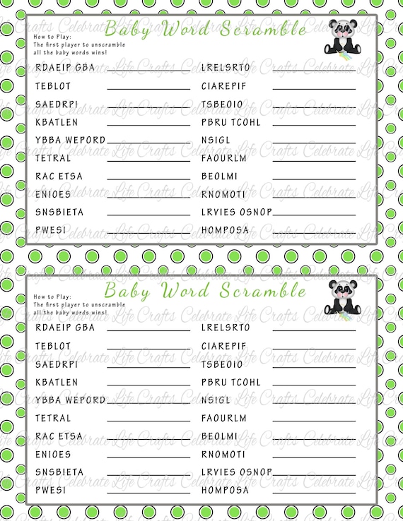 Baby Shower Word Scramble Game - Printable Baby Shower Games - Lime ...