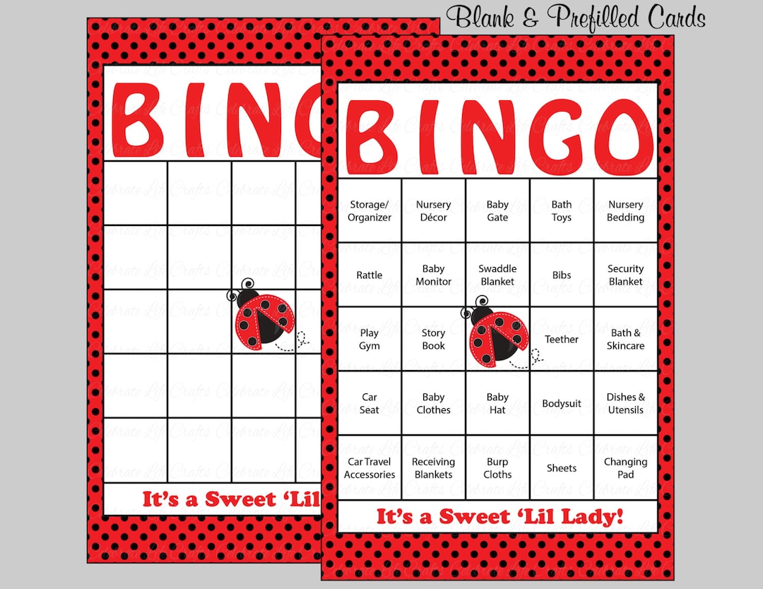 60 Ladybug Baby Shower Bingo Cards - 60 Prefilled Bingo Cards - Girl ...