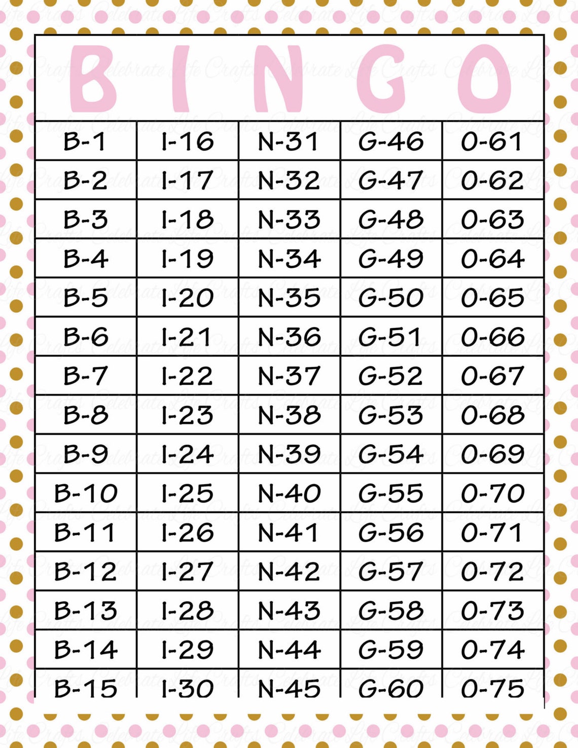 30 Birthday Printable Bingo Cards Instant Download Pink and Gold ...