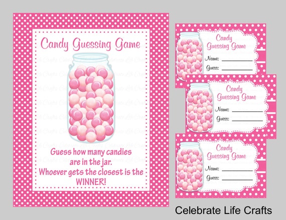 Baby Shower Printable Game Candy Jar Or Bottle Guessing Game Sign And 