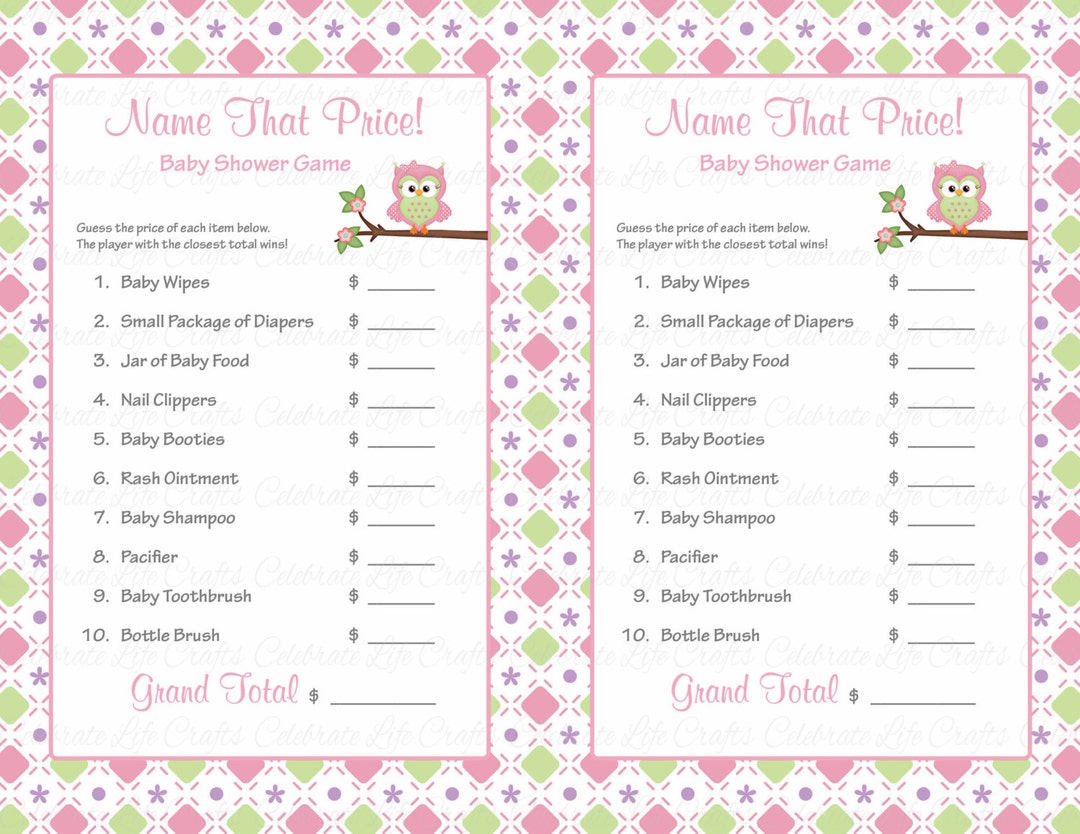 Name That Price Baby Shower Game - Baby Girl Printable Baby Shower ...