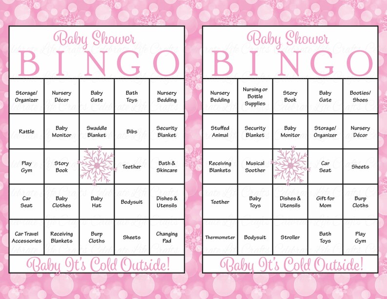 100 Winter Baby Shower Bingo Cards Girl Baby Shower Games - Etsy