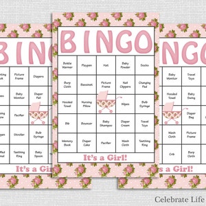 60 Girl Baby Shower Bingo Cards Printable Baby Shower Game Vintage ...